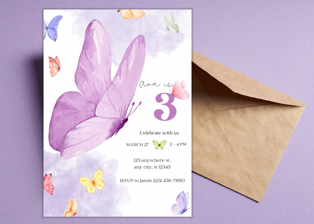 Butterfly Birthday Editable Template - Etsy