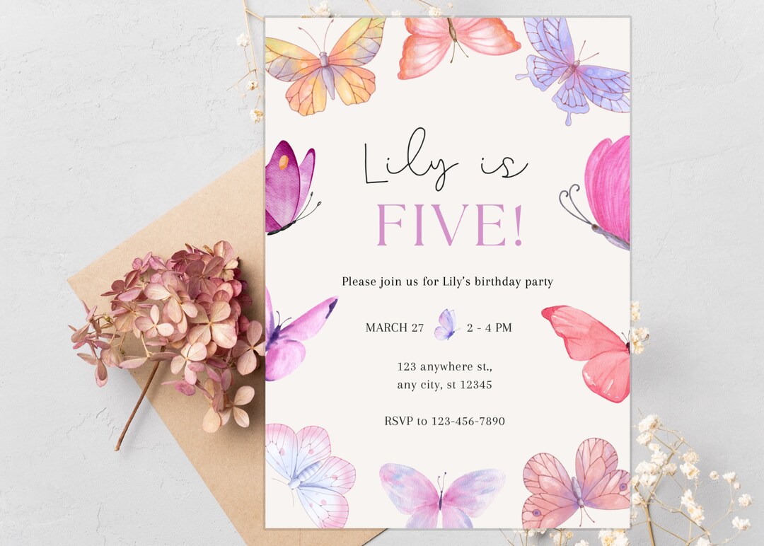 Butterfly Birthday Invitation Template, Editable, Canva Template ...