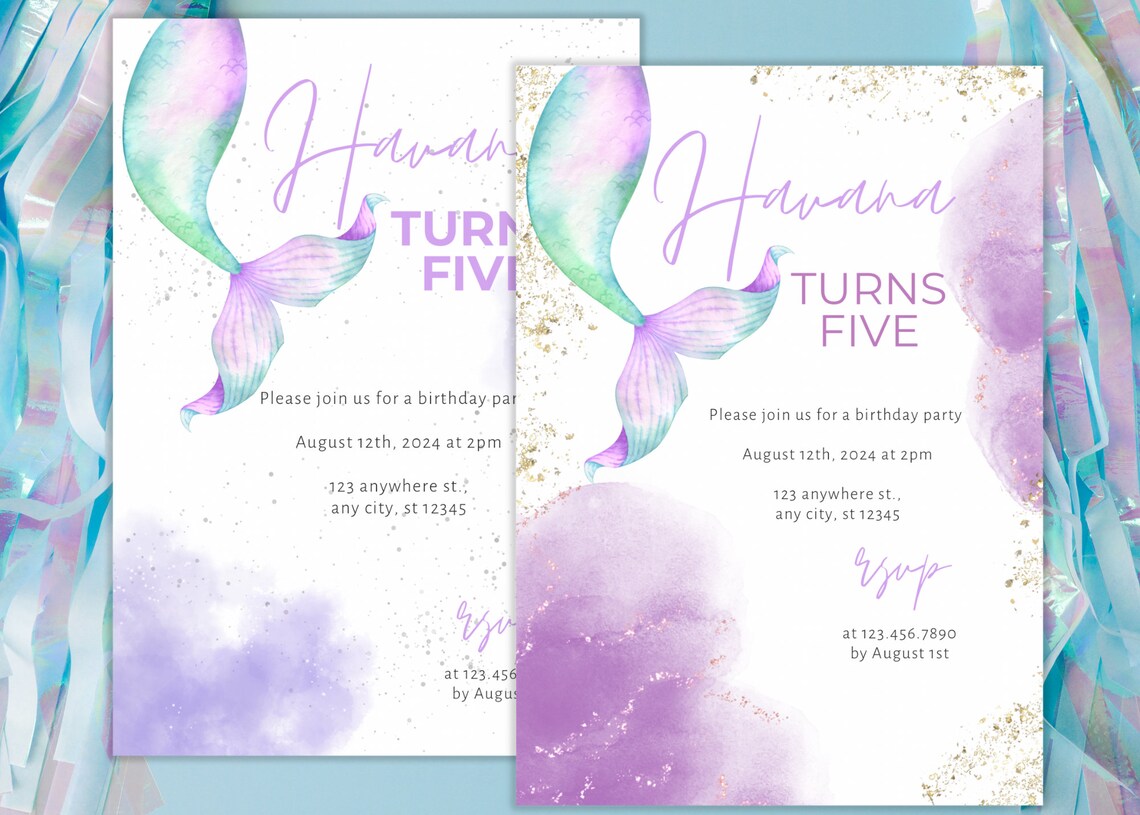 Mermaid Birthday Invitation Editable Template - Etsy