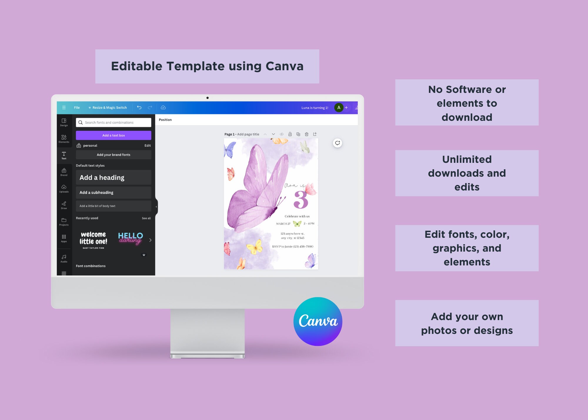 Butterfly Birthday Editable Template - Etsy