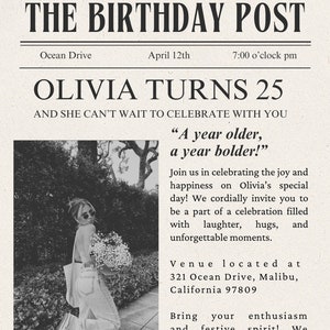 Birthday Post Invitation, Newspaper Invite Template, Editable Birthday ...