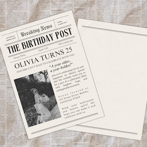 Birthday Post Invitation, Newspaper Invite Template, Editable Birthday ...