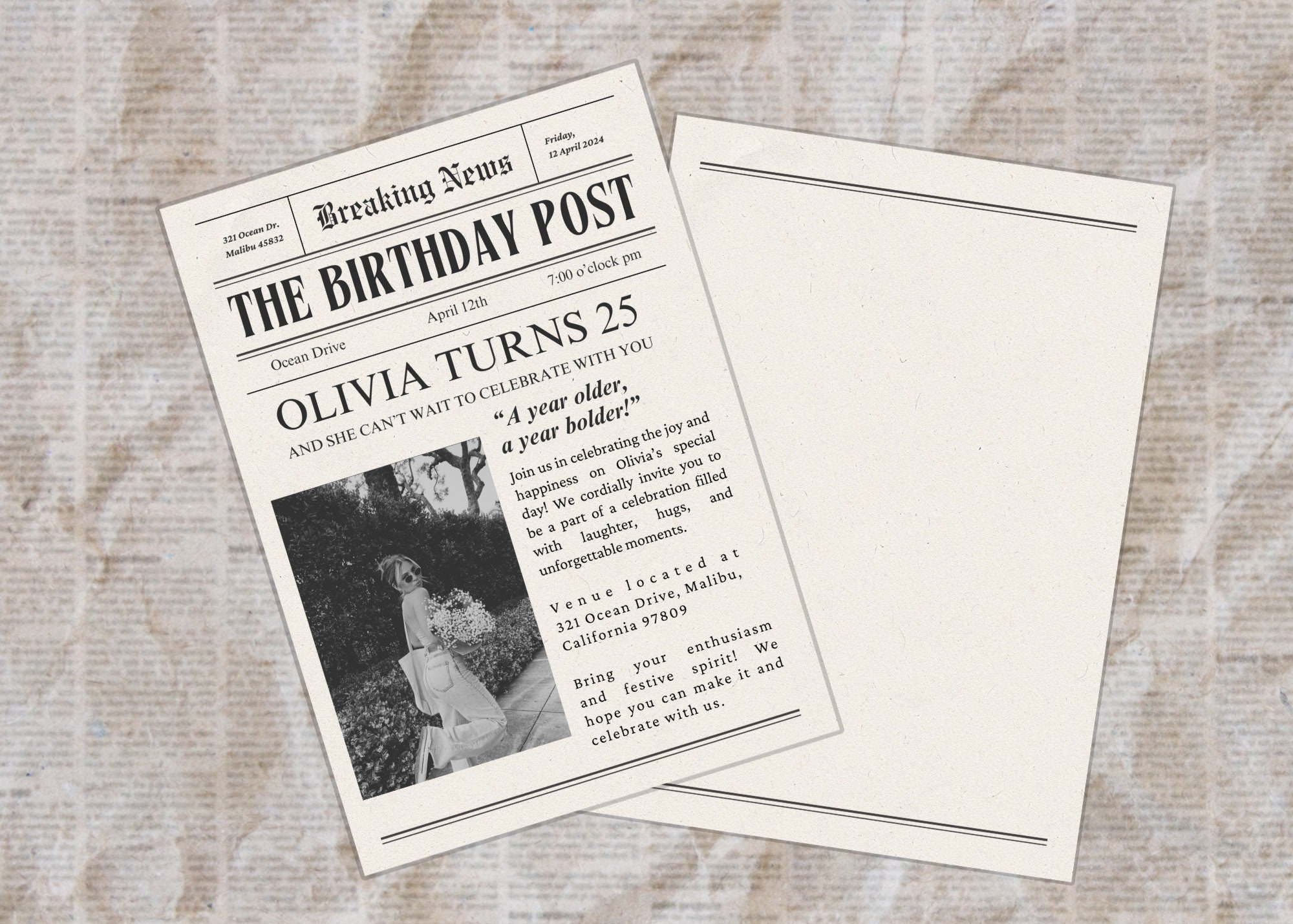 Birthday Post Invitation, Newspaper Invite Template, Editable Birthday ...
