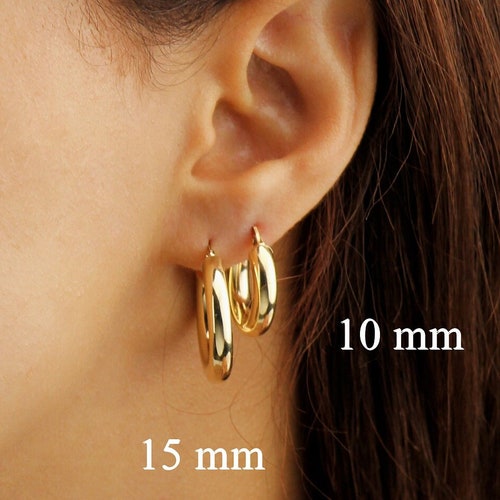 10k Solid Gold Earrings Chunky Gold Hoops Real Gold Hoop - Etsy