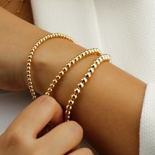 14k Gold Filled Tarnish Resistant Beaded Bracelet Thin Beaded - Etsy