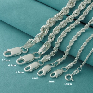 925 Sterling Silver Rope Chain Necklace Made in Italy, Silver Chain ...