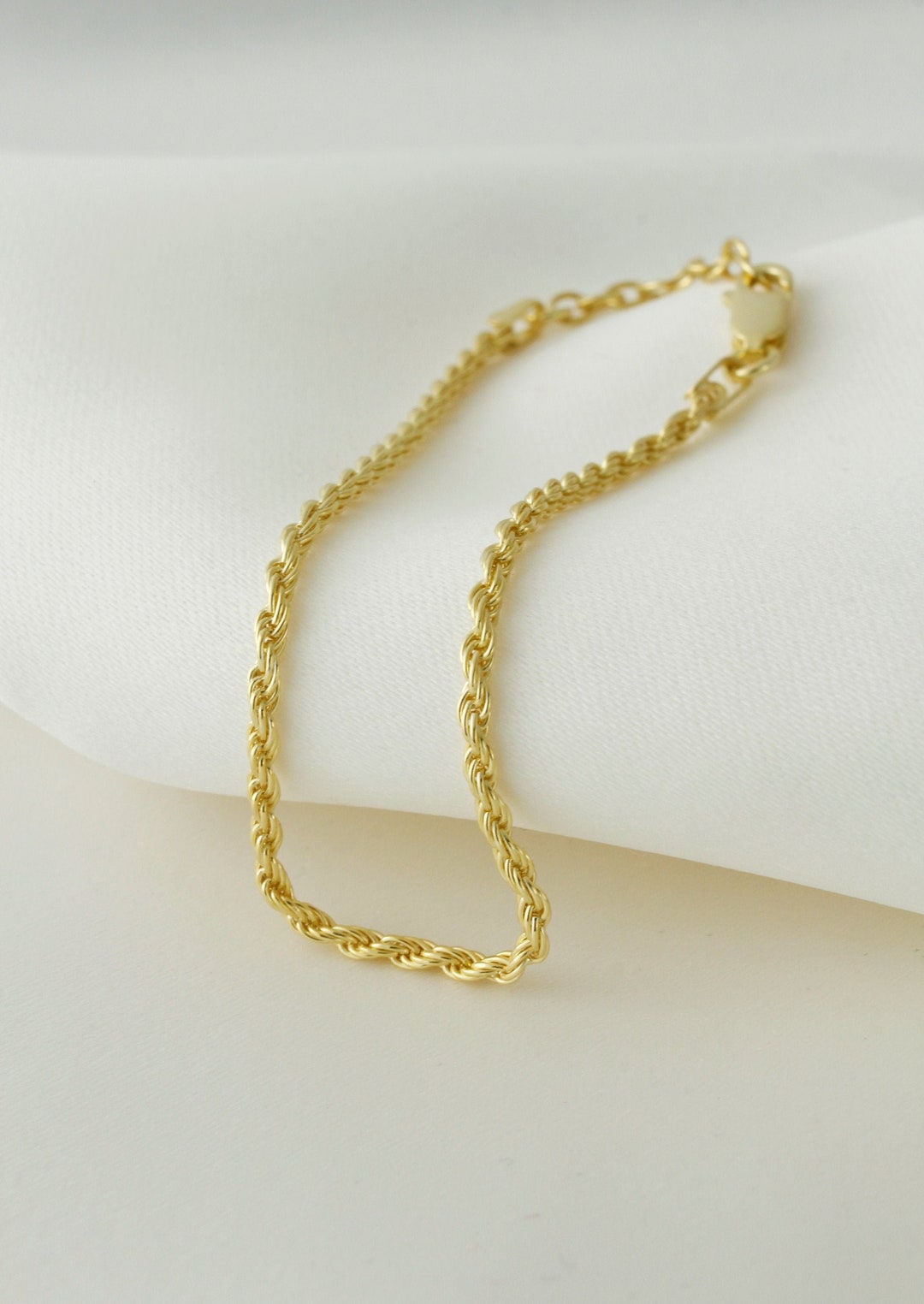 18k Gold Vermeil Rope Chain Bracelet, Twisted Chain Bracelet, Rope Gold ...