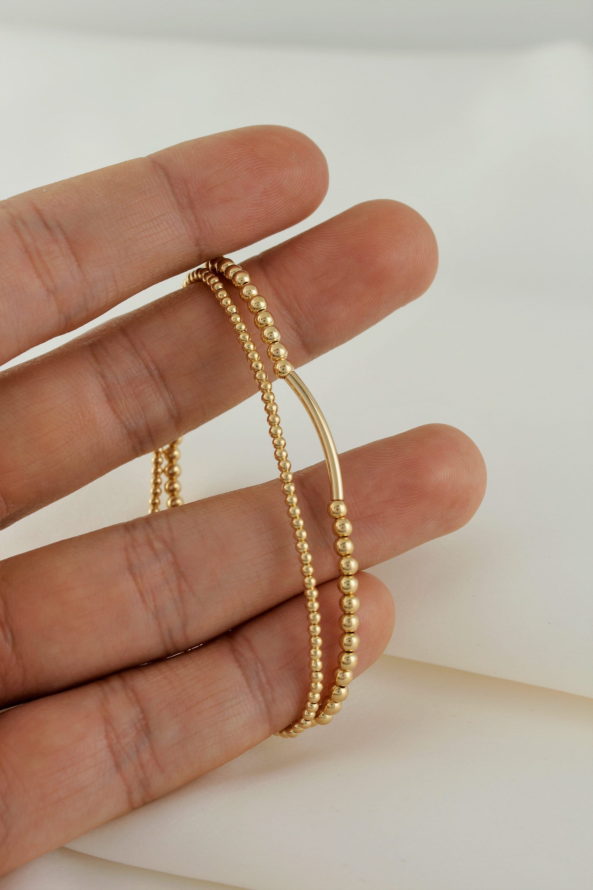 14k Gold Filled Tarnish Resistant Beaded Bracelet Thin Beaded - Etsy