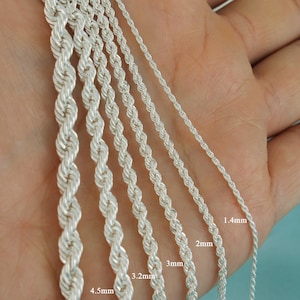 925 Sterling Silver Rope Chain Necklace Made in Italy, Silver Chain ...