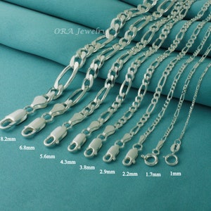925 Sterling Silver Figaro Chain, Real Silver Chains, Silver Chain Thickness 1mm, 1.7mm, 2.2mm ...