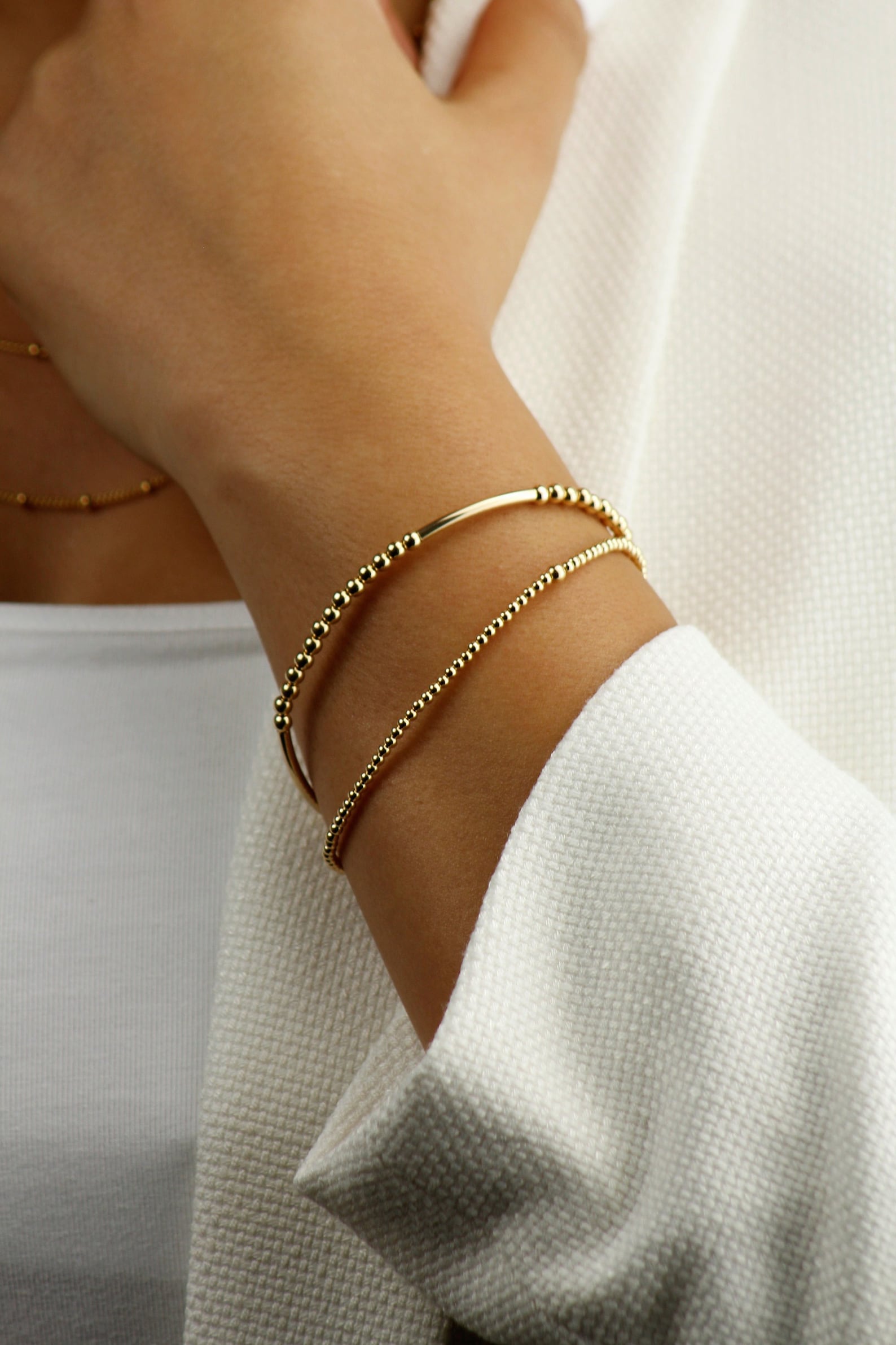 14k Gold Filled Tarnish Resistant Beaded Bracelet Thin Beaded - Etsy