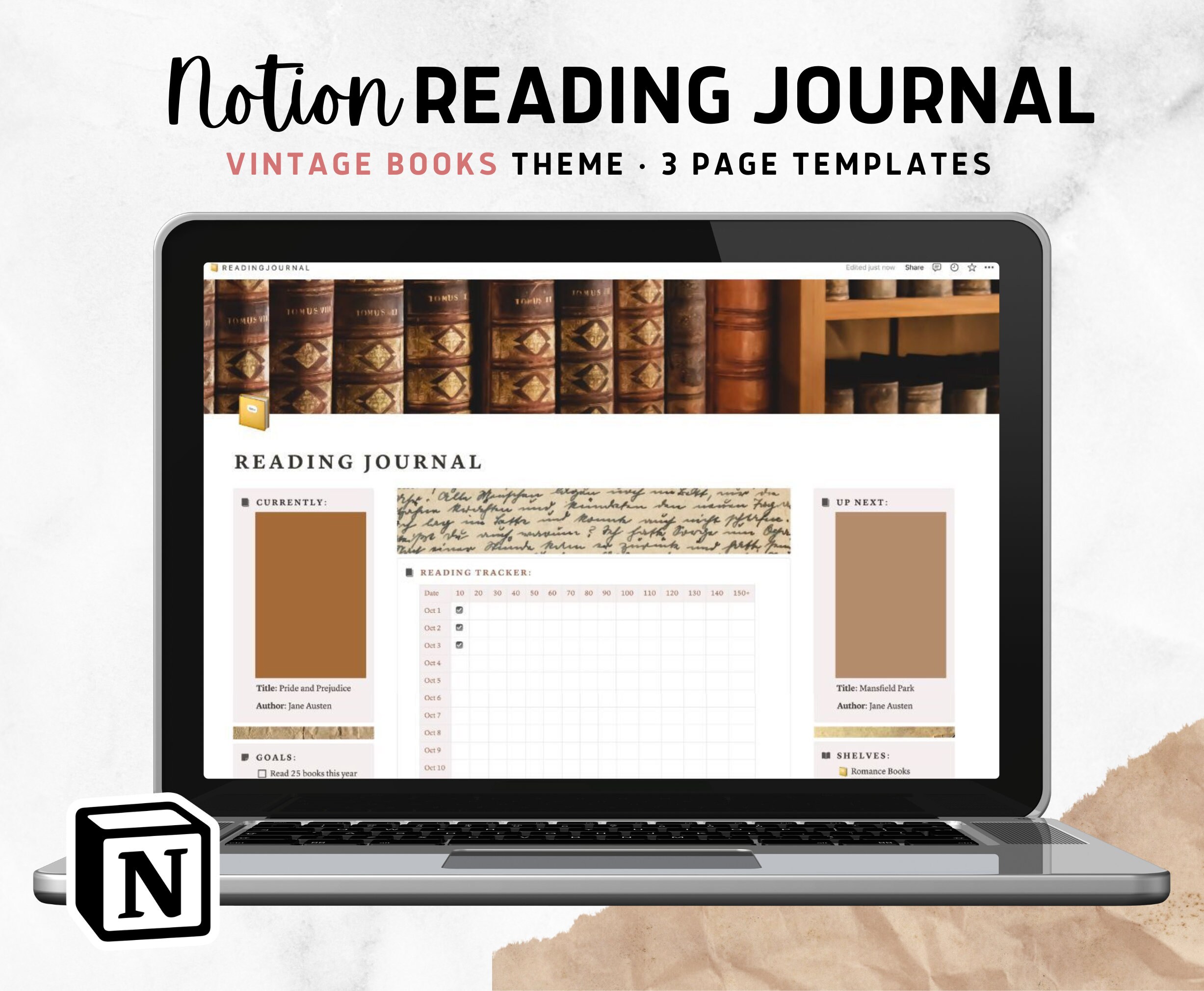Old Books Notion Reading Journal Reading Notion Template Light Academia ...