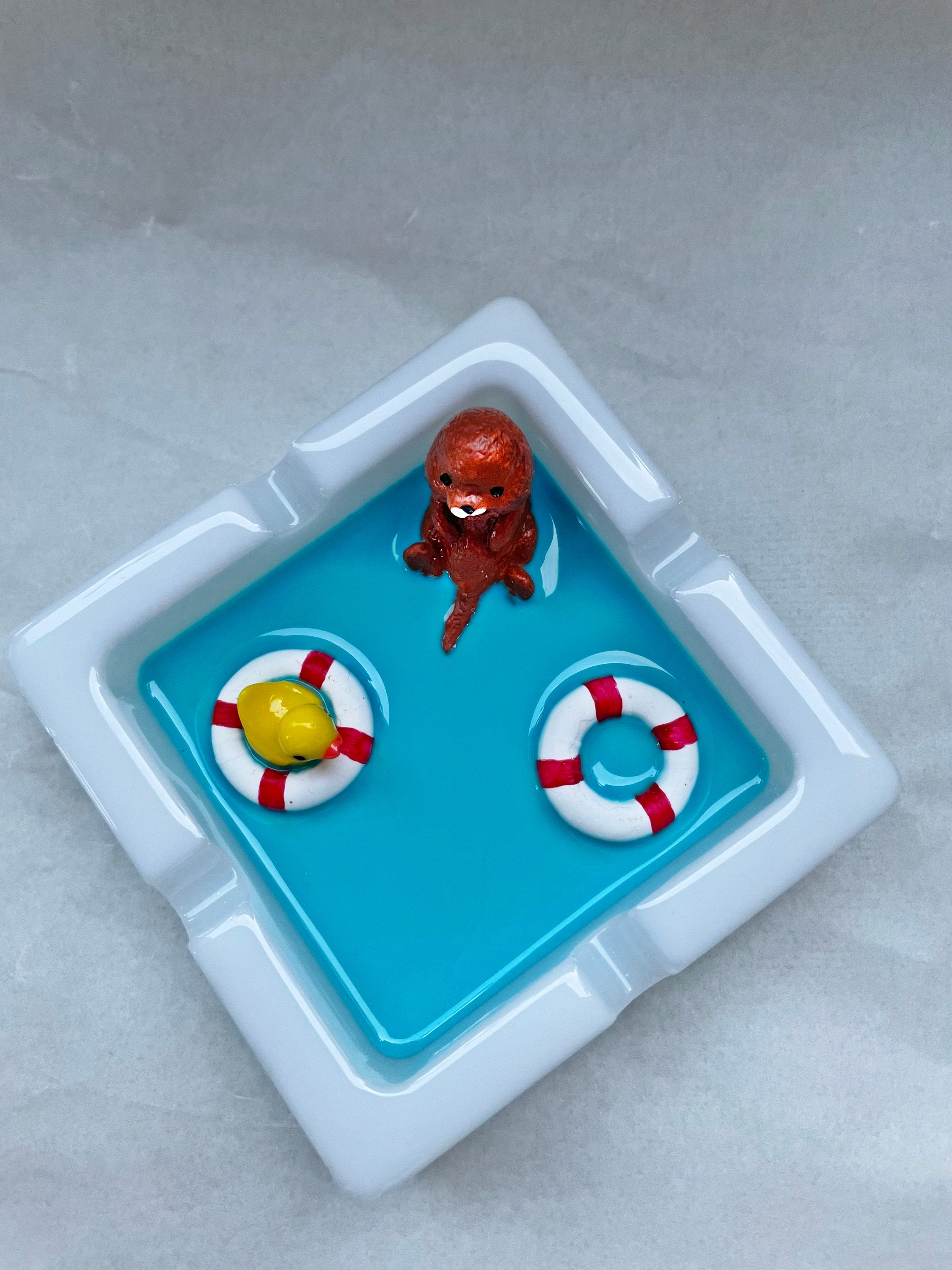 Sea Otter in the Swimming Pool Cute Ashtray / Handmade Ashtray-gift for ...
