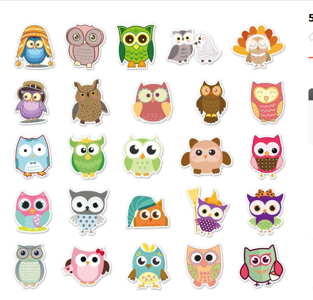 Set of 50pcs Cartoon Owl Vinyl Stickers for Waterbottle,hydro Luggage ...