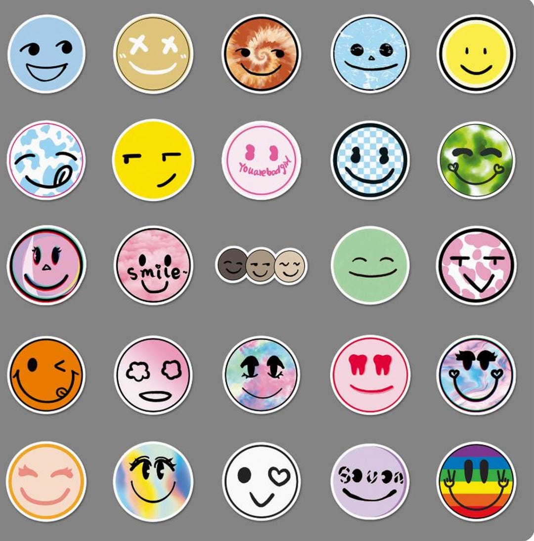Set of 50pcs Cartoon Smiley Face Vinyl Stickers for Waterbottle,hydro ...