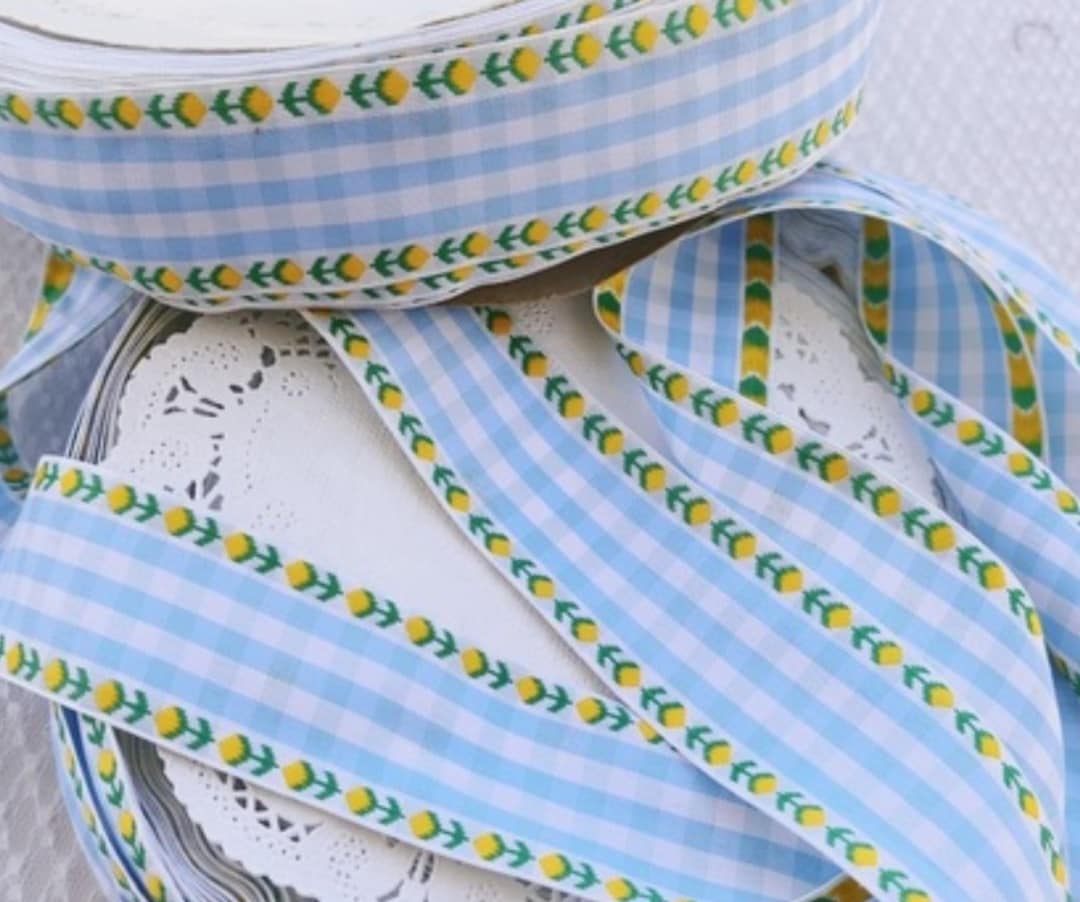 3yards 30yard Bulk Lot Blue Ginham Yellow Flower Printing Ribbon, Diy ...