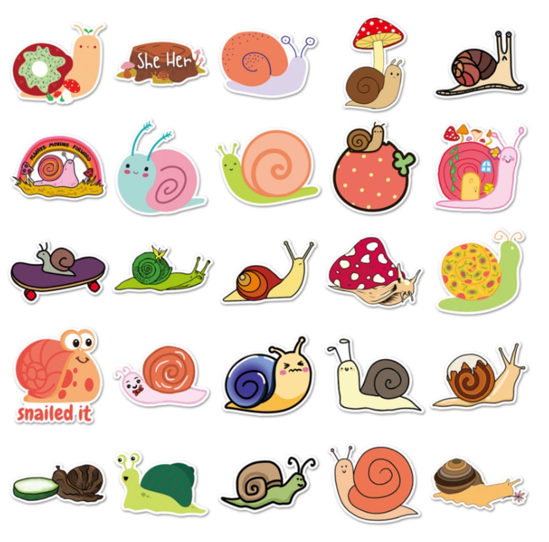 Set of 50pcs Cartoon Snail Vinyl Stickers for Waterbottle,hydro Luggage ...