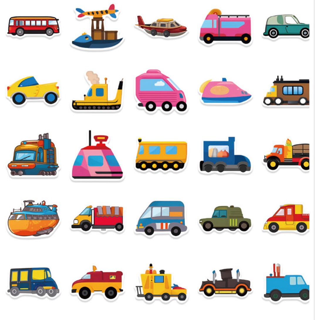 Set of 50pcs Transportation Collection Vinyl Stickers for Waterbottle ...