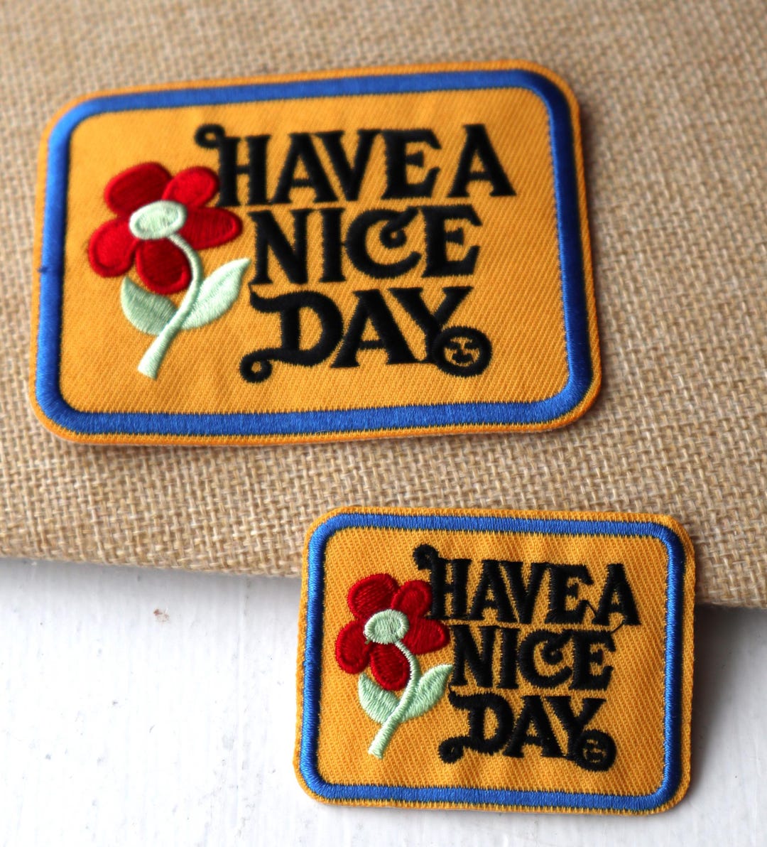 Set of 2pcs 30pcs Bulk Lot Have a Nice Day Embroidered Yellow Fun Patch ...