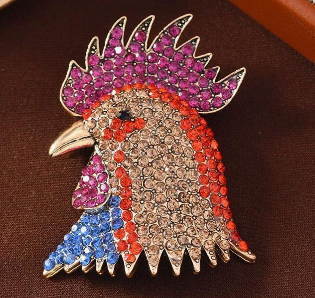 Rhinestone Rooster Chickn Head Enemal Metal Pin and Pendant Fashion Diy ...