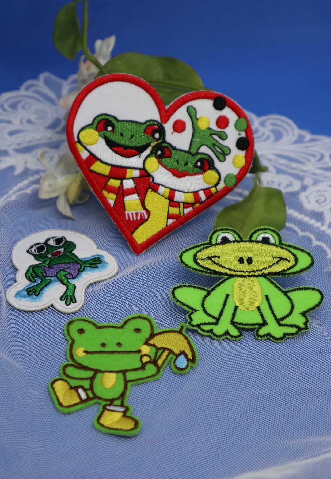 Set de 4pcs fun frog colección de hierro bordado en parche niños coser bricolaje al por mayor 5 ...