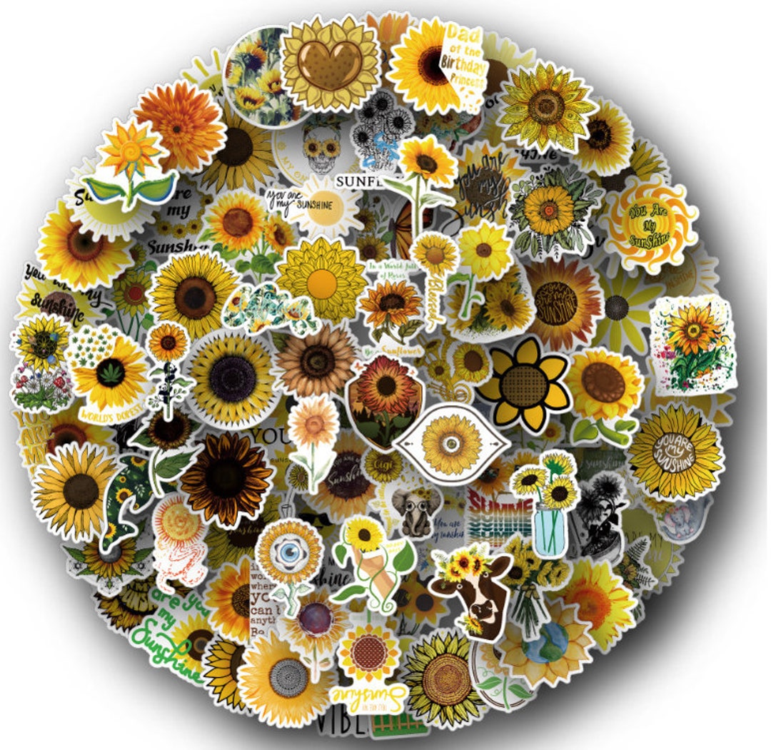 Set of 100pc Sunflower Sun Flowers Collection Vinyl Stickers ...