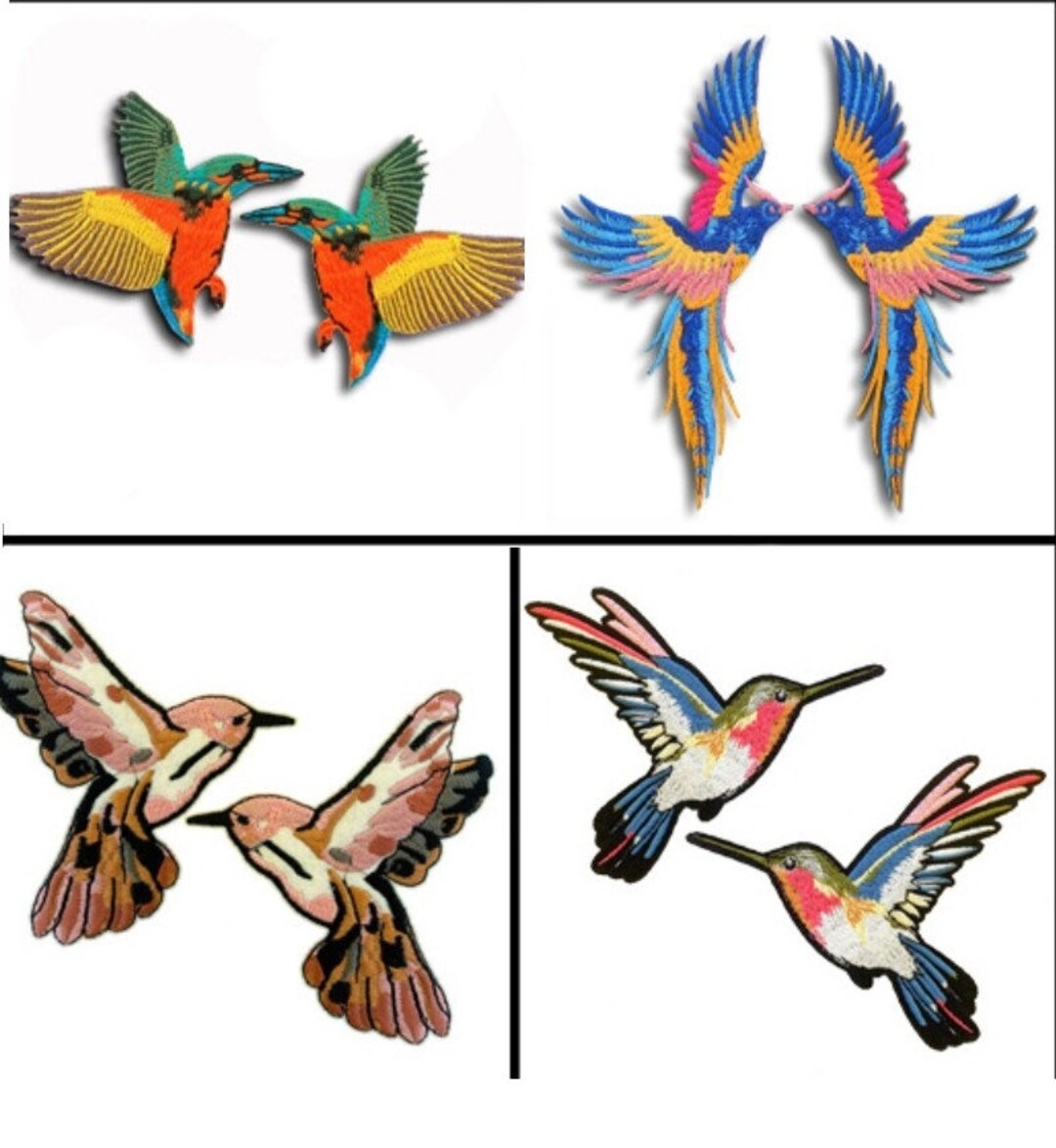 2pcs Bulk Lot Large Hummingbird Bird Phoenix Dove Embroidered Iron on ...