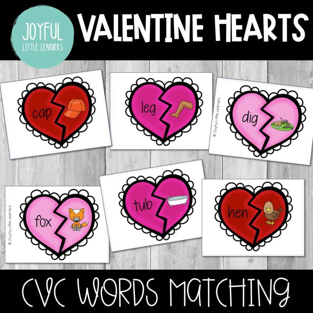 Valentine Hearts CVC Words Match | Valentine’s Day Decoding & Matching ...