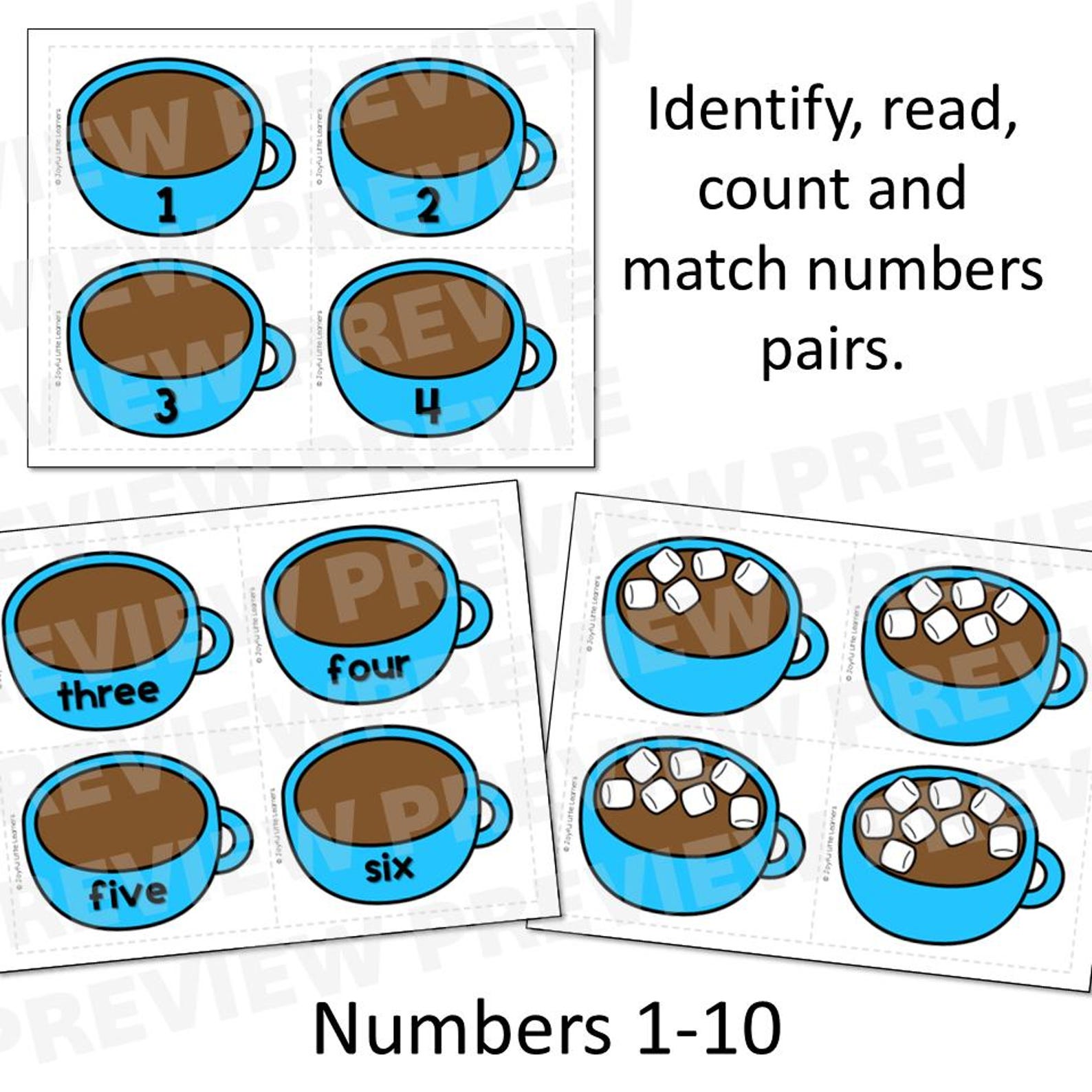 Hot Cocoa Marshmallows Quantity Match Number Matching, Counting ...