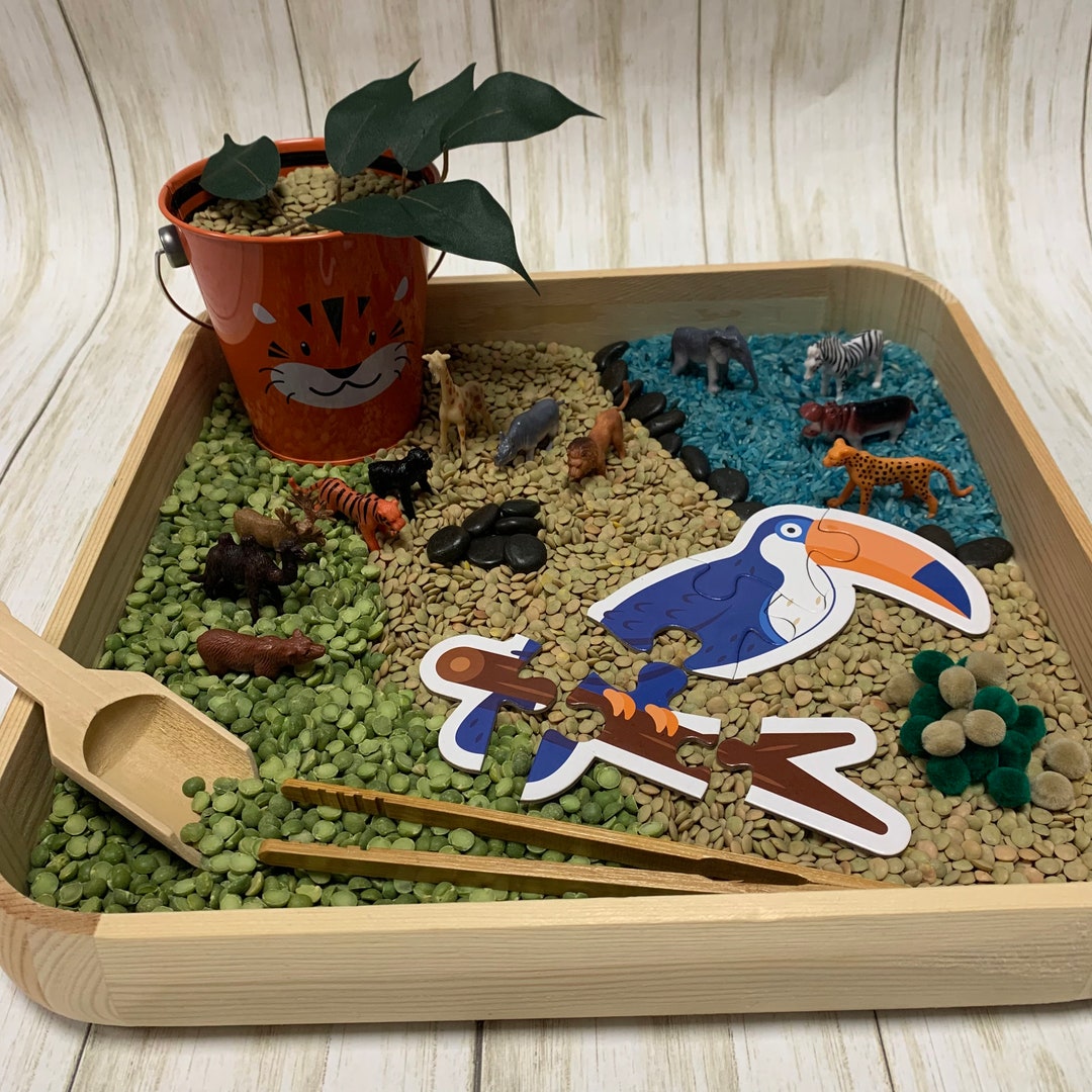 Wild Animals Sensory Bin Featuring Mini Animal Puzzles - Etsy