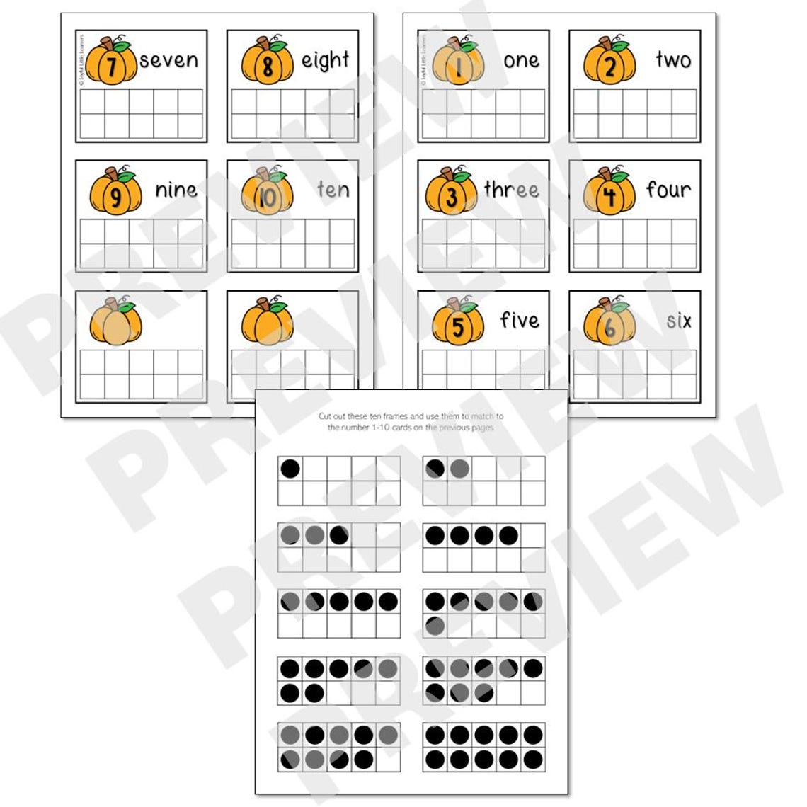 Pumpkin Ten Frames Subitizing Matching | Fall Pumpkin Ten Frames ...