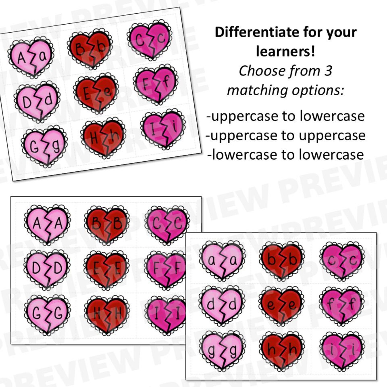 Valentine Hearts ABC Letter Matching | Valentine Alphabet Matching ...