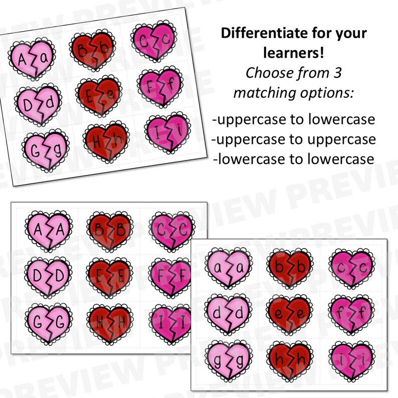 Valentine Hearts ABC Letter Matching | Valentine Alphabet Matching ...