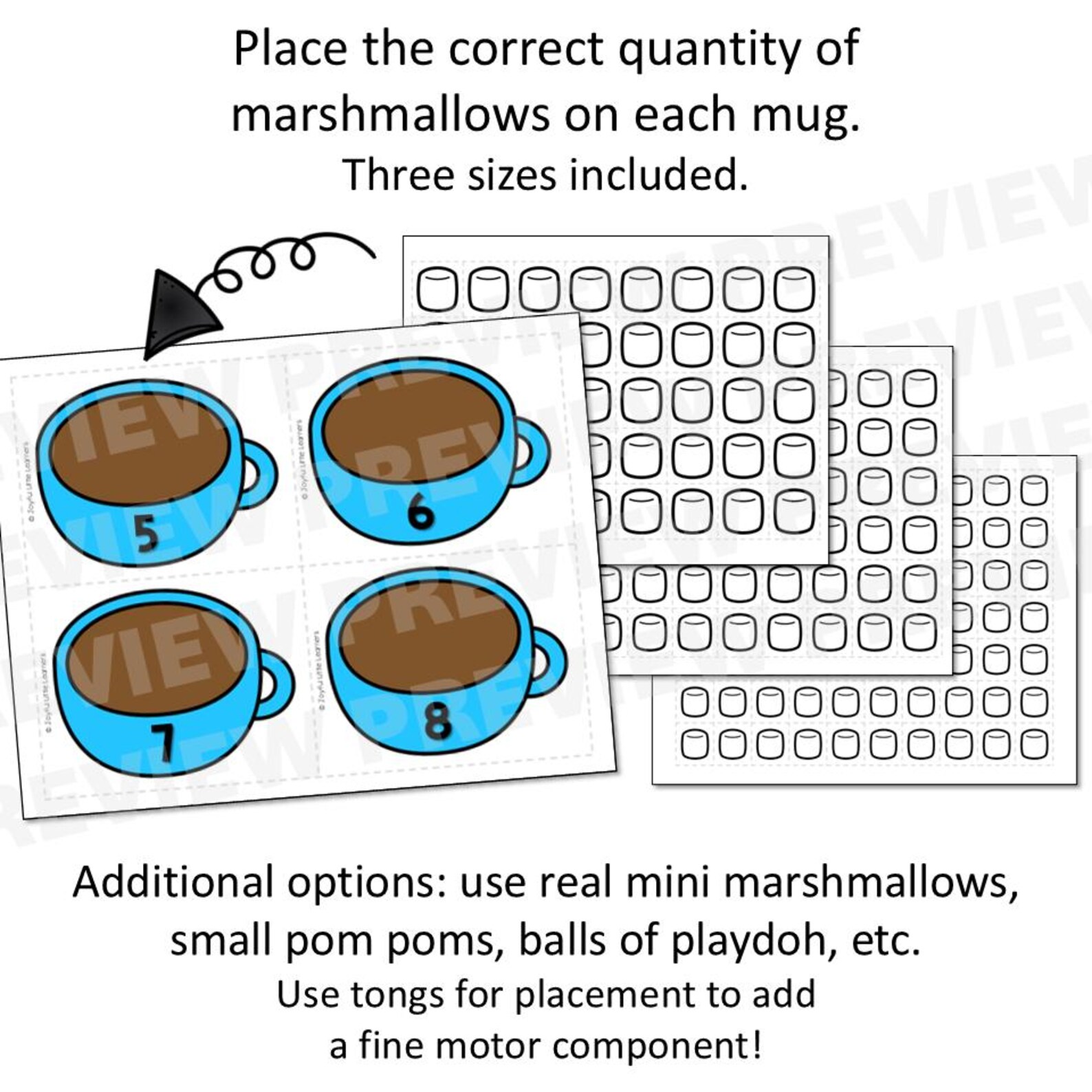Hot Cocoa Marshmallows Quantity Match Number Matching, Counting ...