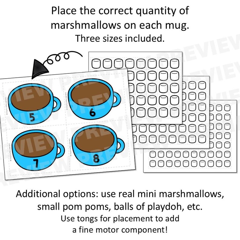 Hot Cocoa Marshmallows Quantity Match Number Matching, Counting ...
