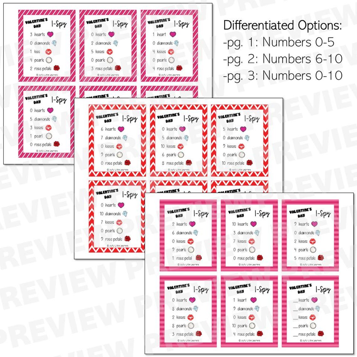 I-spy Valentine’s Day Sensory Bin Task Cards | Valentine Numbers ...
