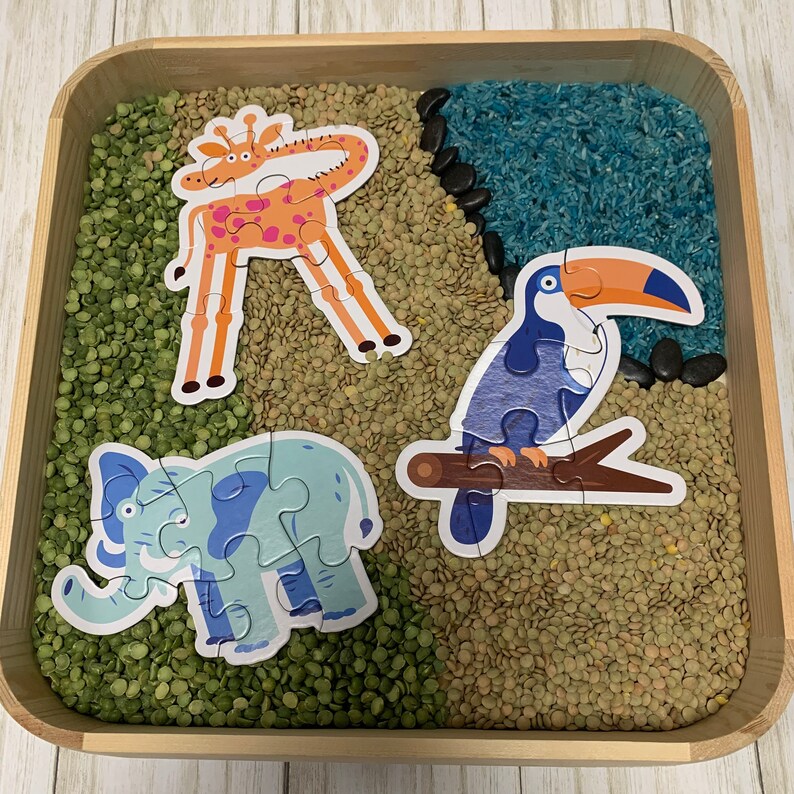 Wild Animals Sensory Bin Featuring Mini Animal Puzzles - Etsy