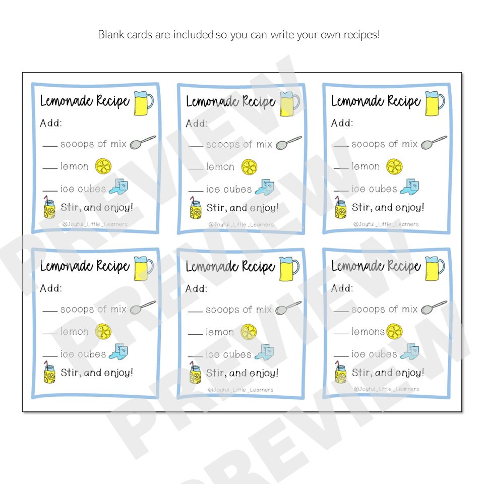 Lemonade Recipe Task Cards Digital Download | Lemonade Stand Printable ...