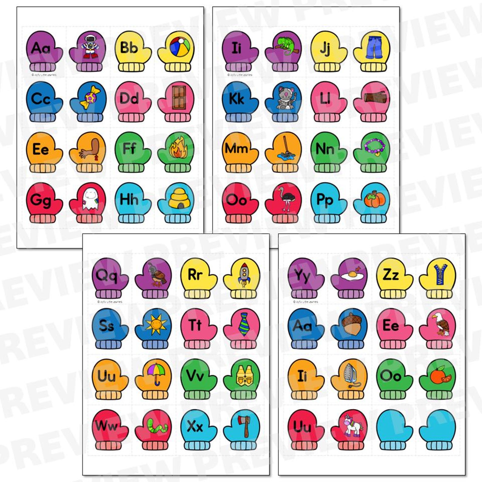 Winter Mittens Beginning Sound Matching | Snow Mittens Letter Sound ...