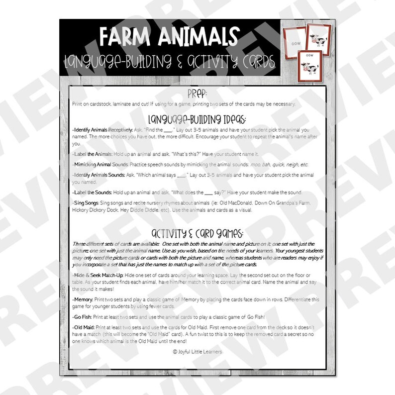 Farm Animal Language-building Activity | Farm Animal Activity Cards - Etsy