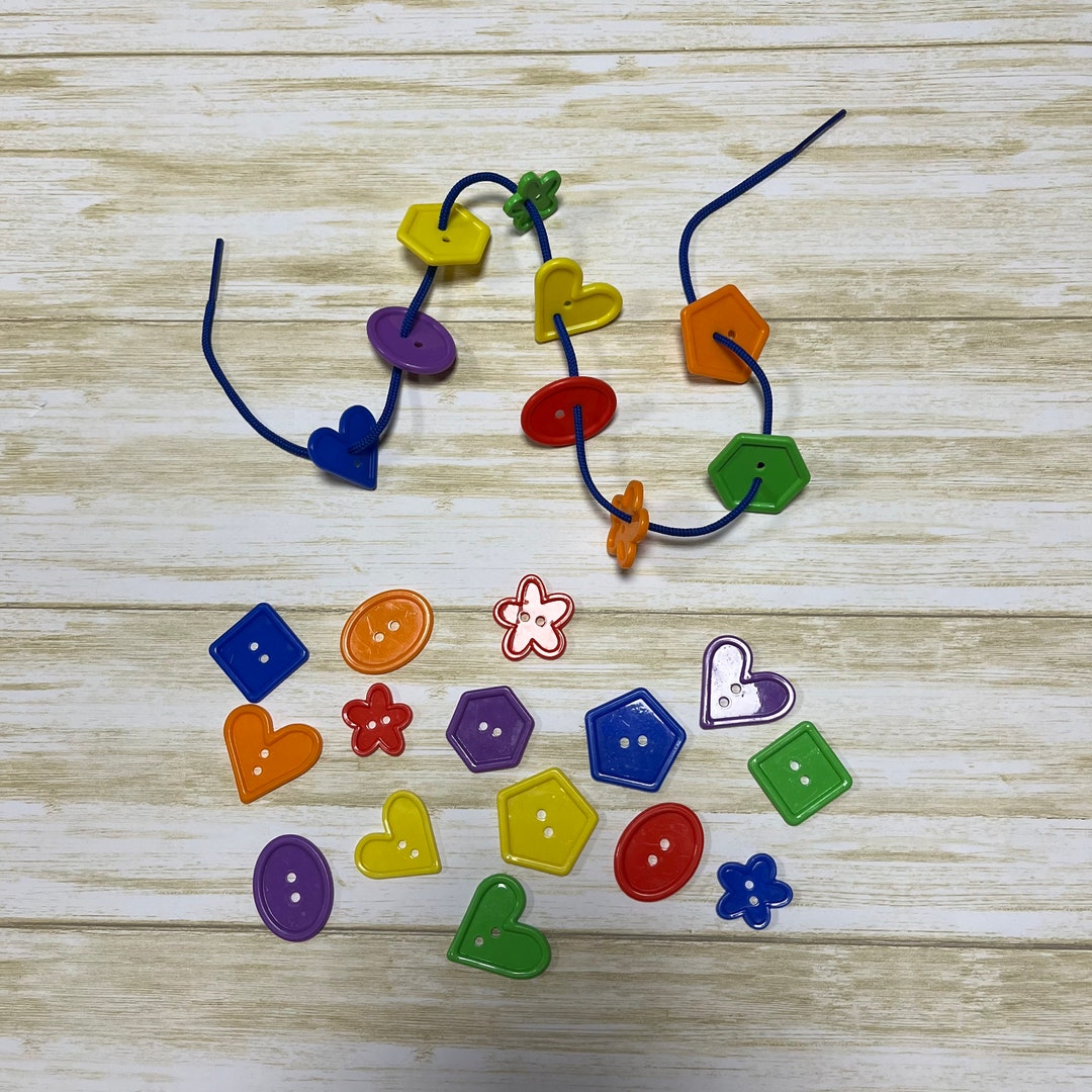 Shape Buttons Lacing & Threading Toddler Preschooler Busy Bag - Etsy