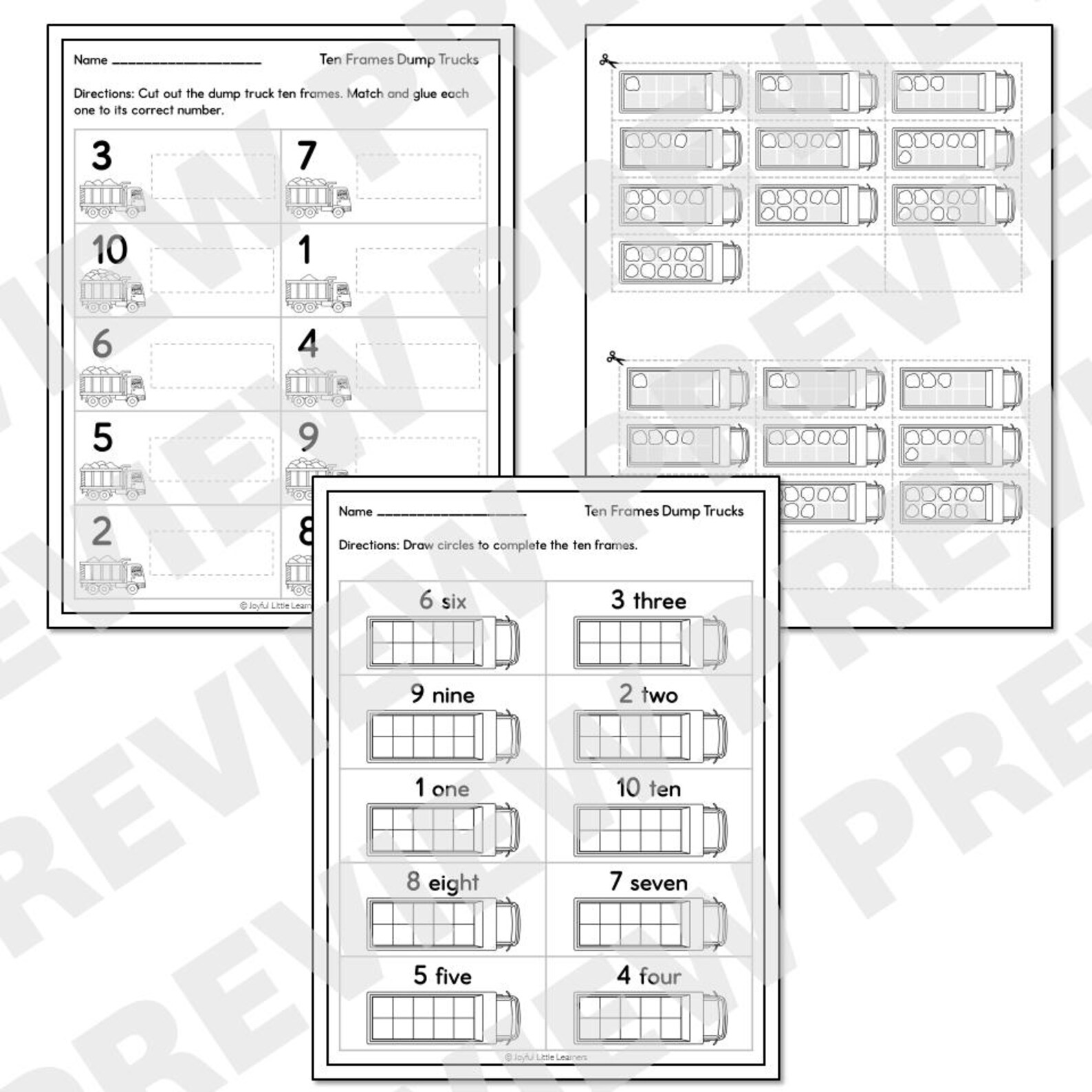 Construction Trucks Ten Frames Matching & Practice Activities - Etsy
