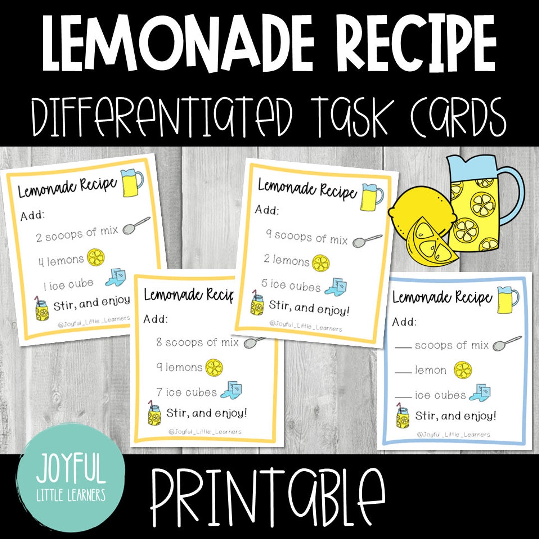 Lemonade Recipe Task Cards Digital Download Lemonade Stand Printable ...
