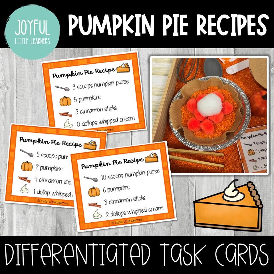 Pumpkin Pie Recipe Cards | Pumpkin Pie Sensory Bin Task Cards ...