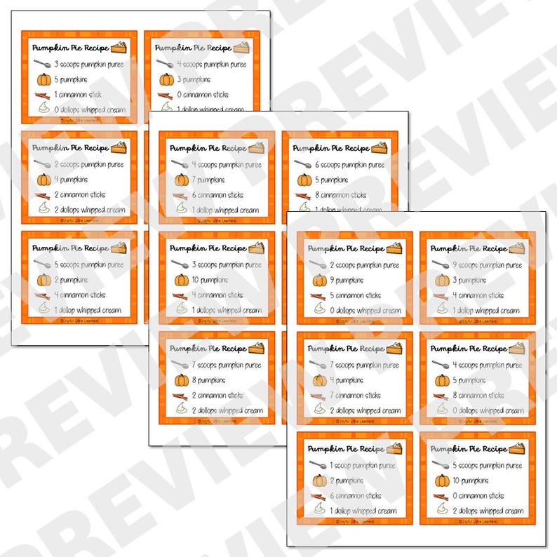 Pumpkin Pie Recipe Cards | Pumpkin Pie Sensory Bin Task Cards ...