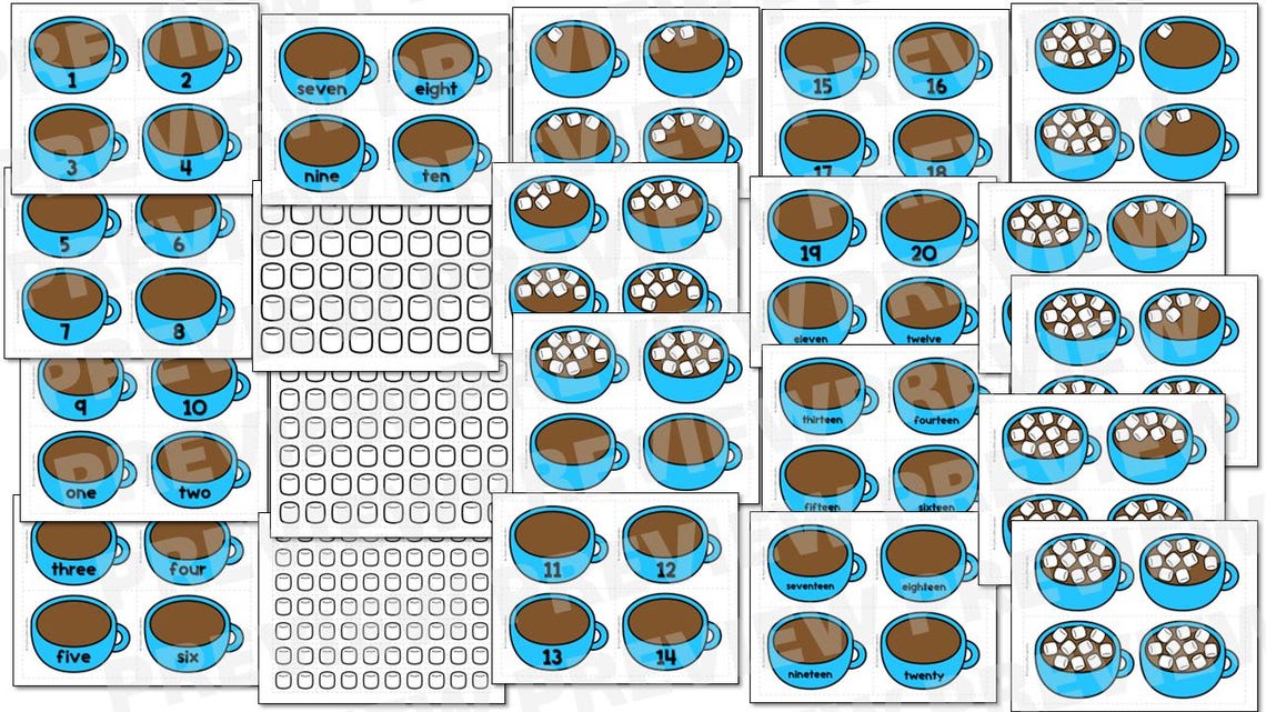 Hot Cocoa Marshmallows Quantity Match Number Matching, Counting ...