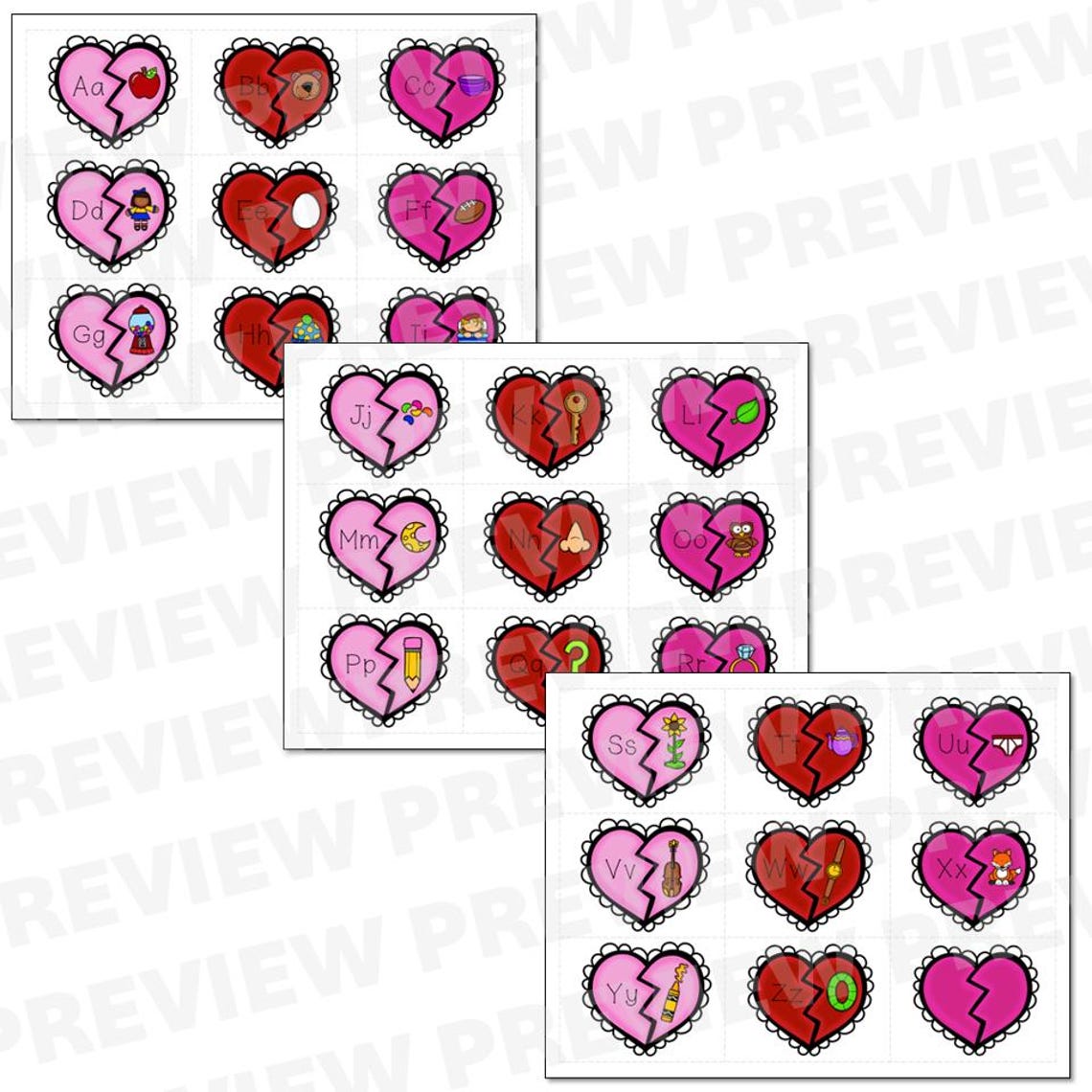 Valentine Hearts ABC Letter Matching | Valentine Alphabet Matching ...