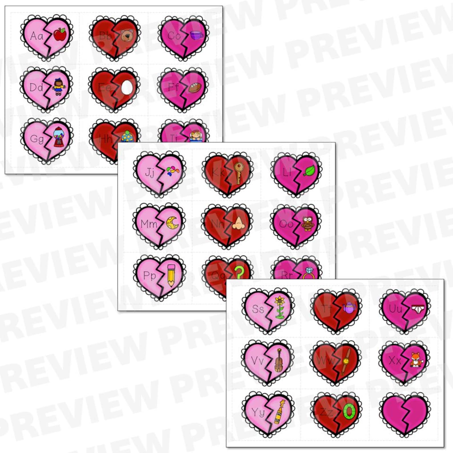 Valentine Hearts ABC Letter Matching | Valentine Alphabet Matching ...