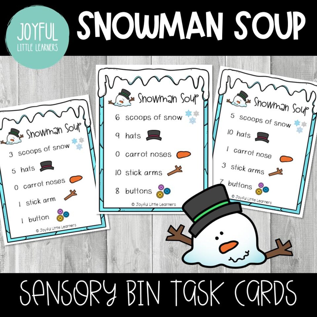Snowman Soup Recipe Cards | Winter Sensory Bin Task Cards | Winter Math ...