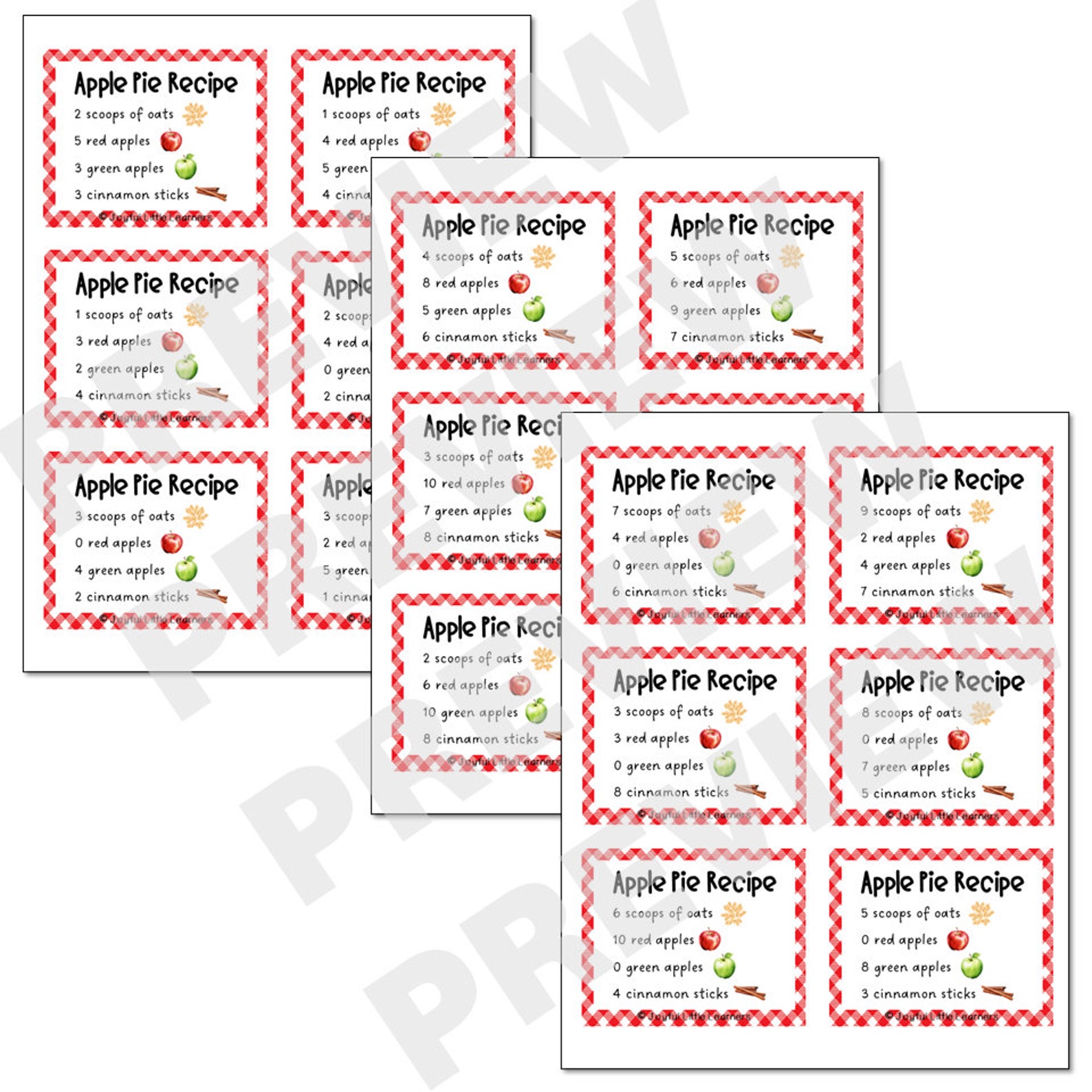 Apple Pie Recipe Cards | Apple Pie Sensory Bin Recipe Task Cards - Etsy